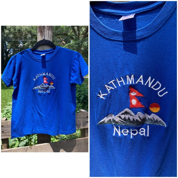Vintage | Tops | Vintage Tshirt Kathmandu Nepal Cute Blue Embroidered ...